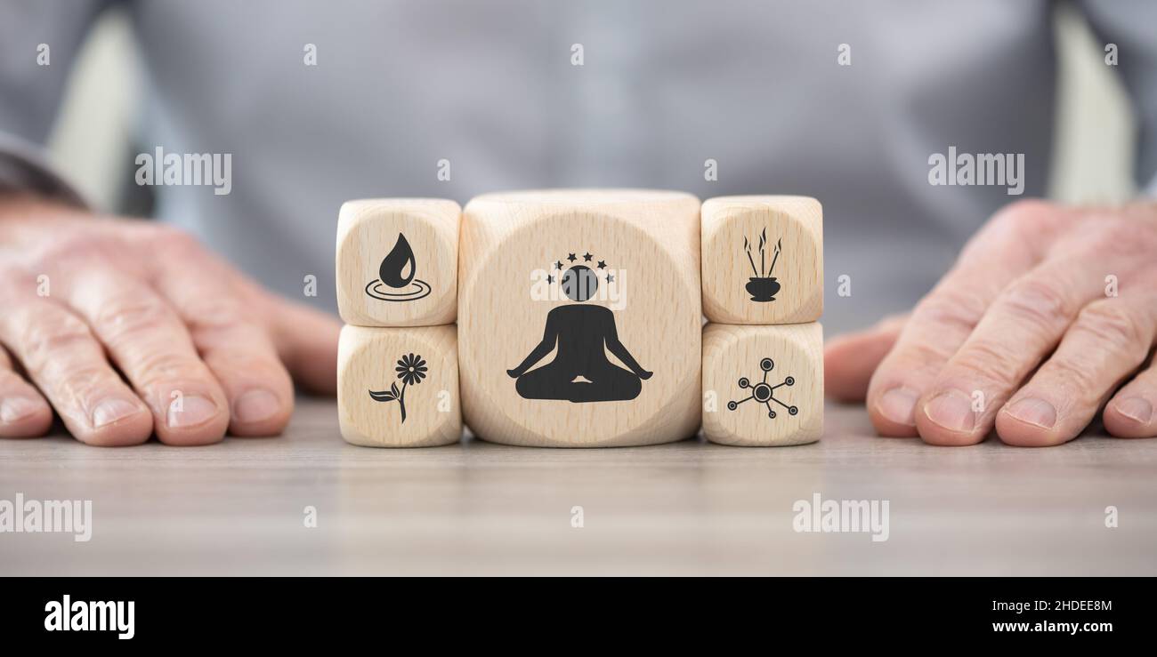 Wooden blocks with symbol of meditation concept Stock Photo - Alamy