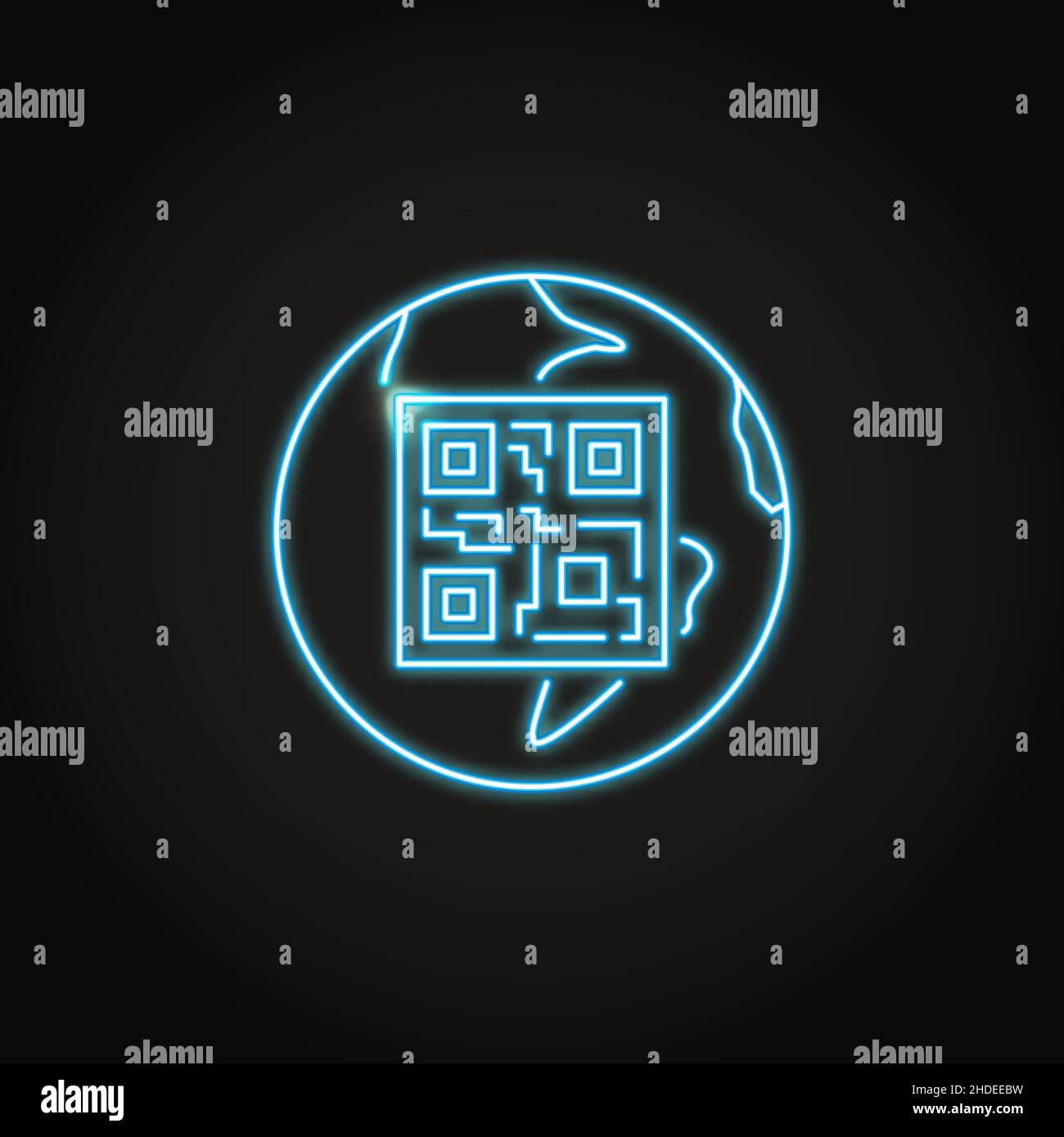 Neon qr code on Earth globe icon in line style. Vector illustration ...