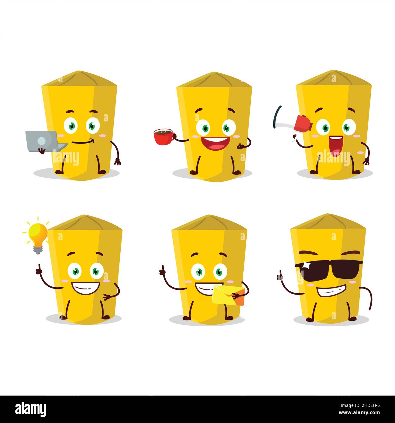 Yellow chalk cartoon character with various types of business emoticons ...