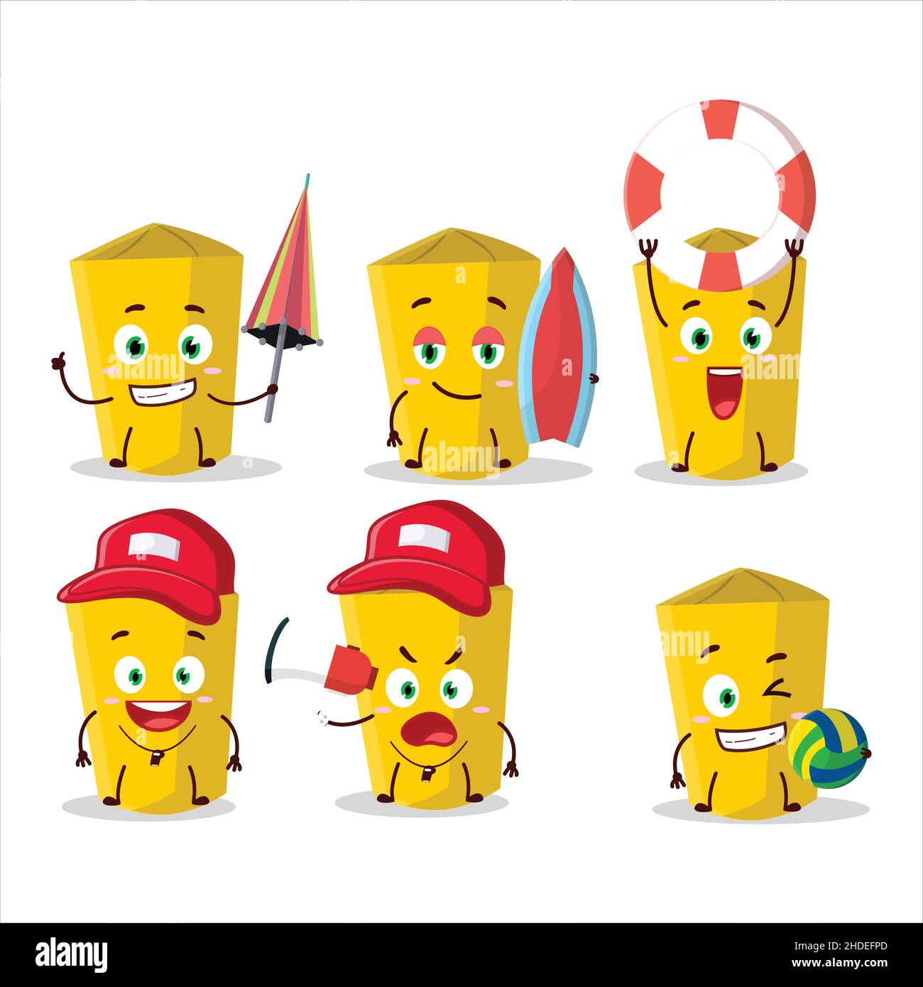 Happy Face yellow chalk cartoon character playing on a beach. Vector ...