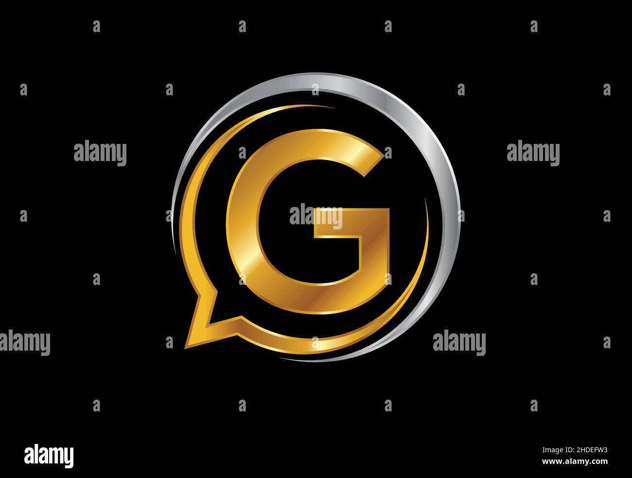 Initial G monogram letter alphabet with a bubble chat icon. Talking ...