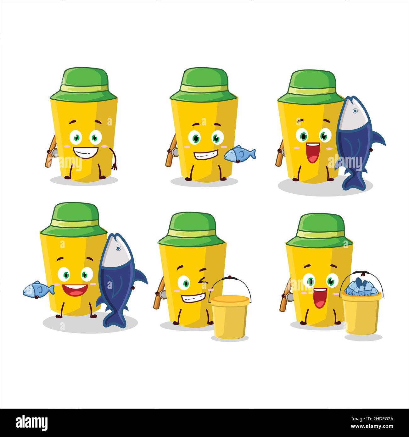 A fisherman yellow chalk cartoon picture catch a big fish. Vector ...