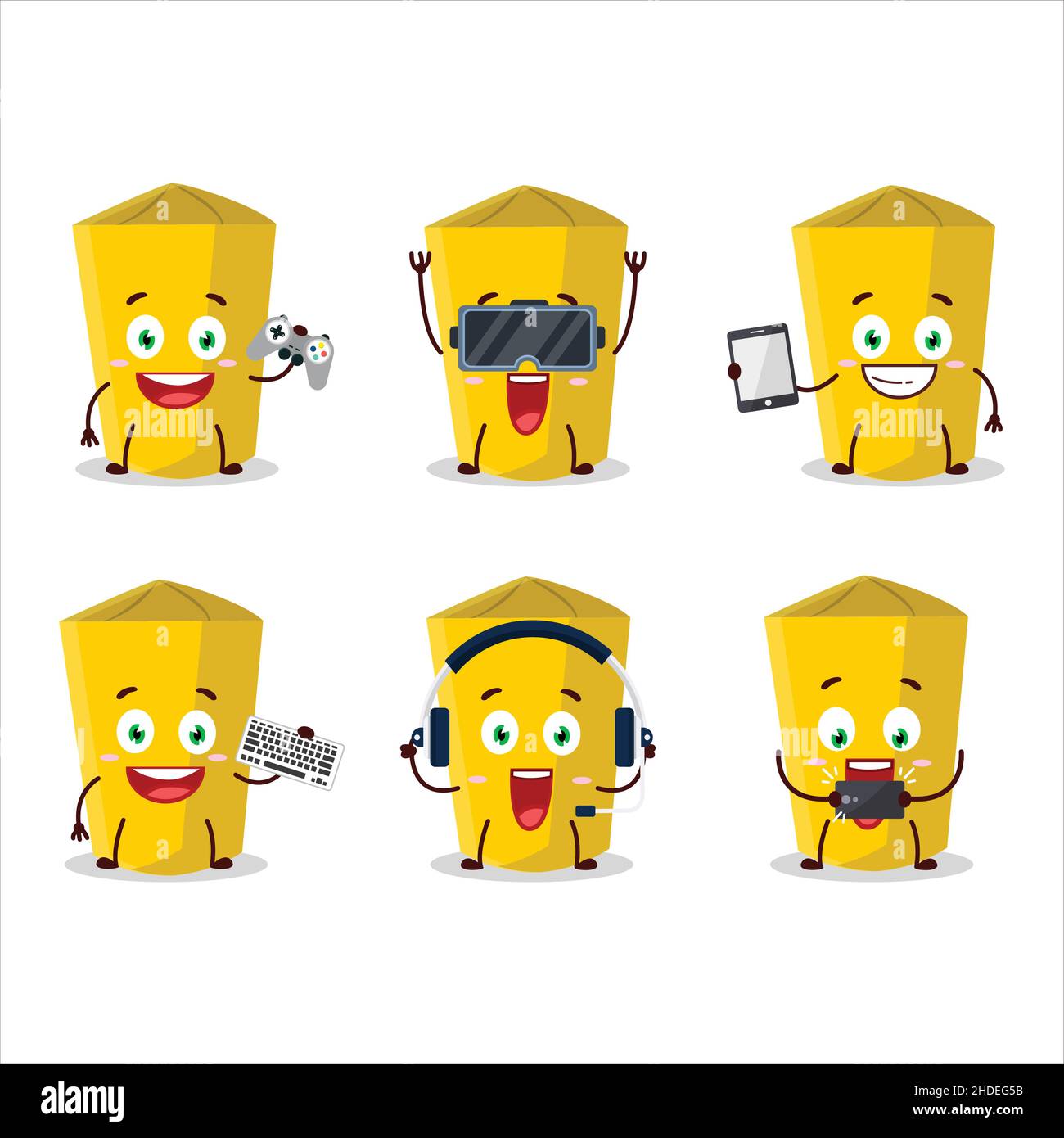 Yellow chalk cartoon character are playing games with various cute ...