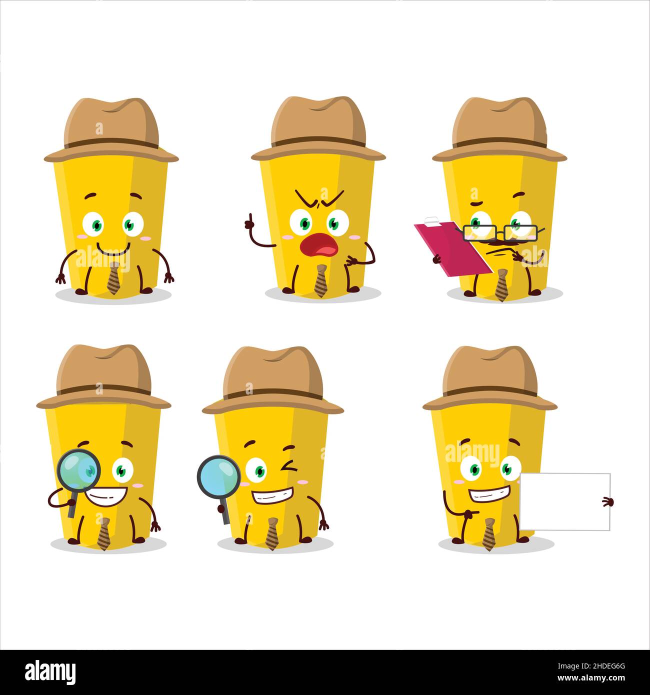 Detective yellow chalk cute cartoon character holding magnifying glass ...