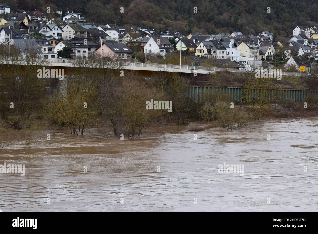 Mosel flood on January 5th 2022 in lower Mosel valley Stock Photo - Alamy