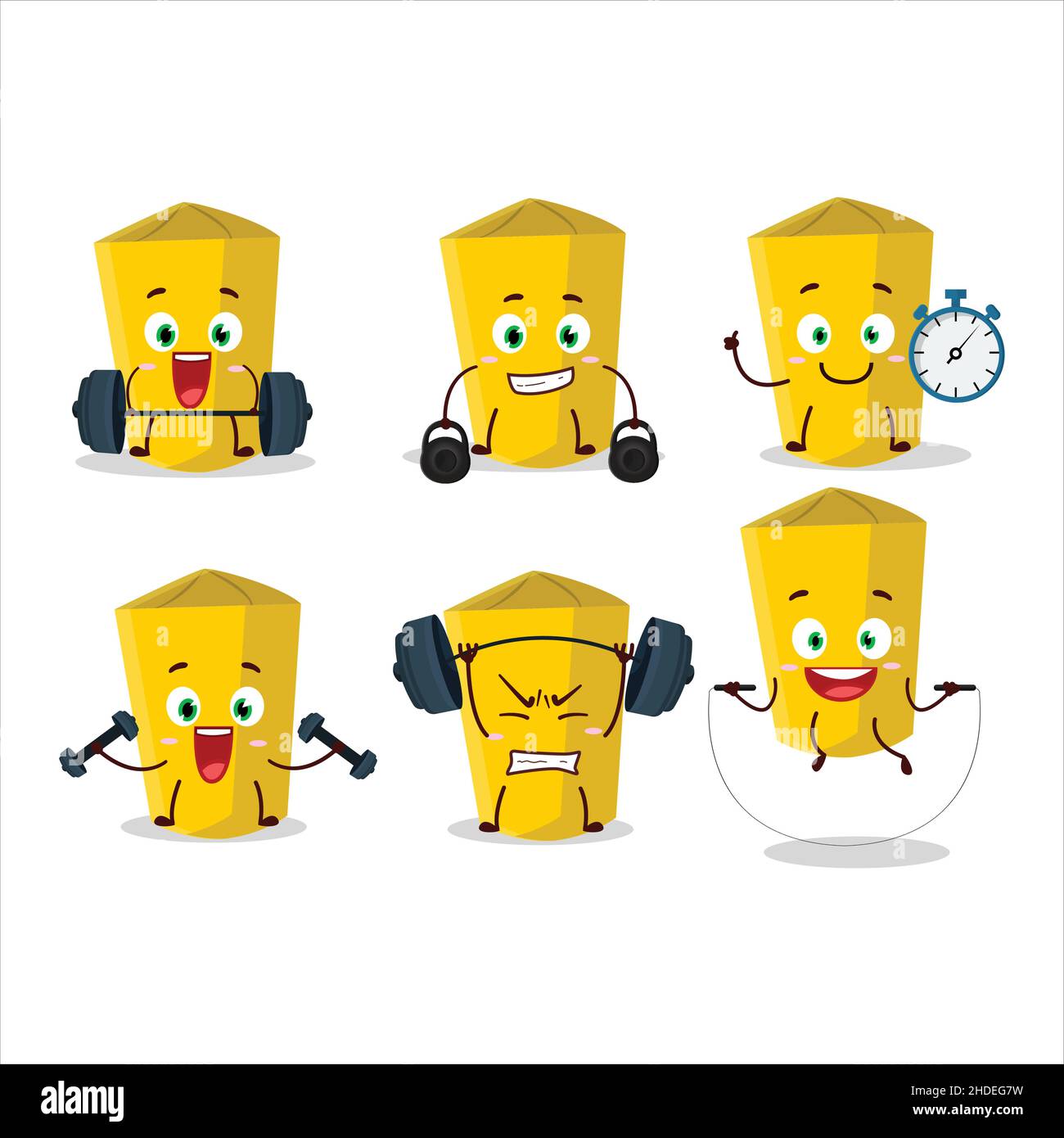 A healthy yellow chalk cartoon style trying some tools on Fitness ...