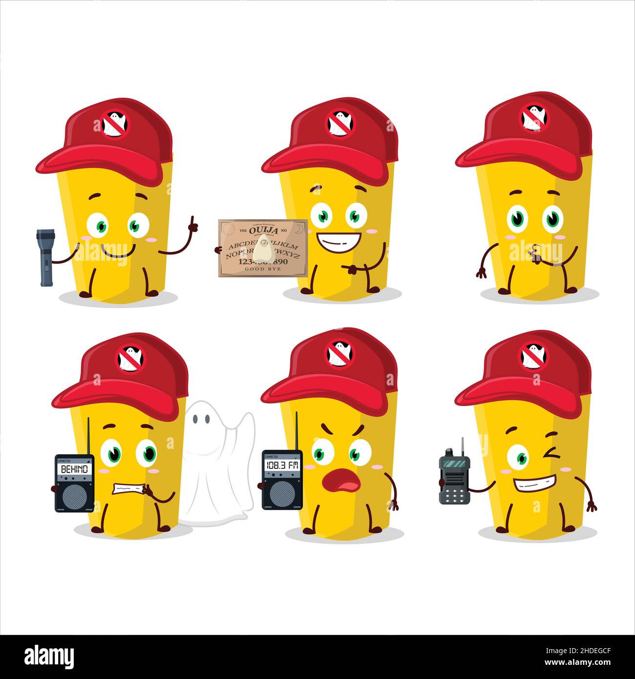 Ghost hunter cartoon yellow chalk character using camera. Vector ...