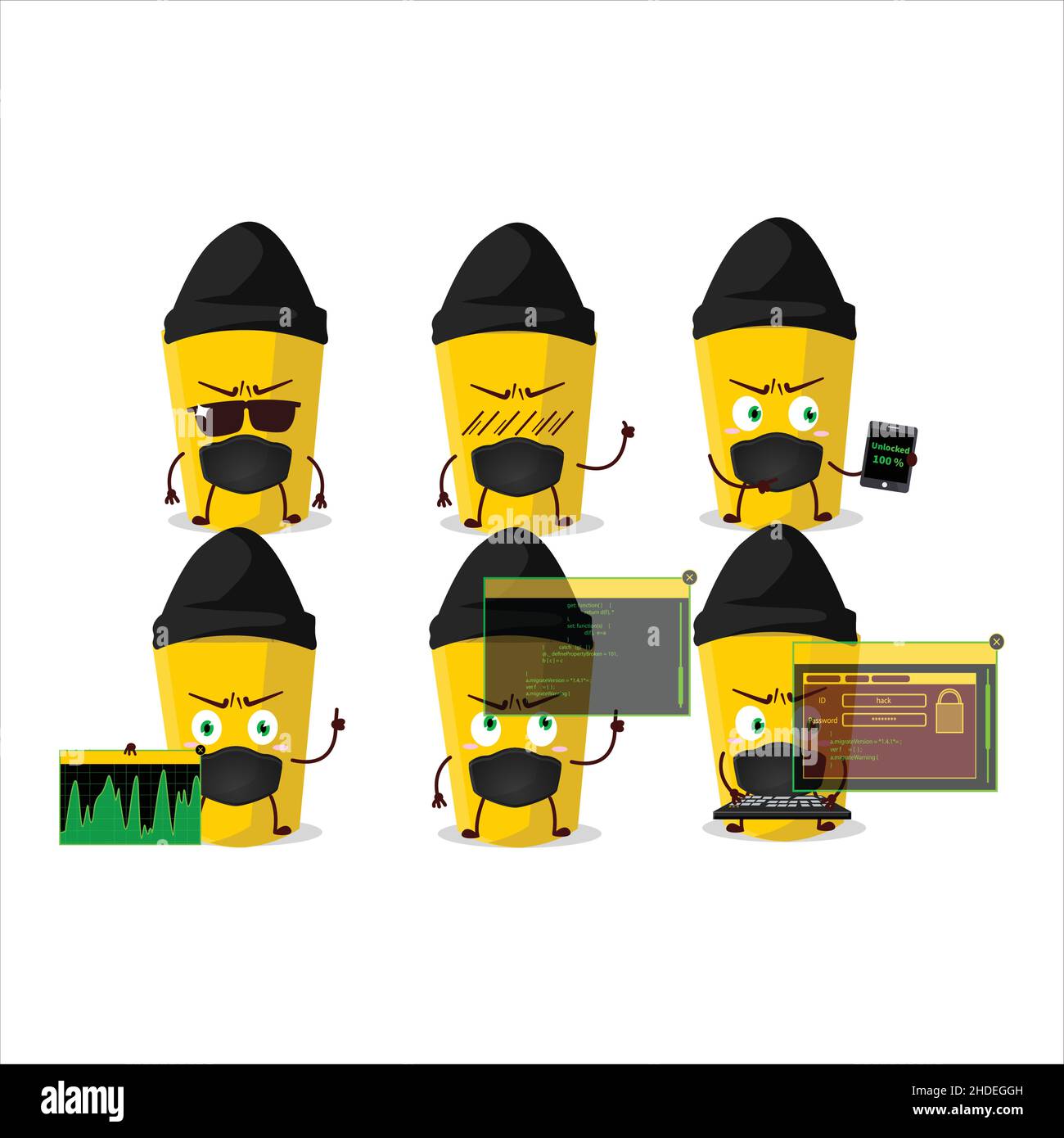 A Hacker yellow chalk character mascot with. Vector illustration Stock ...