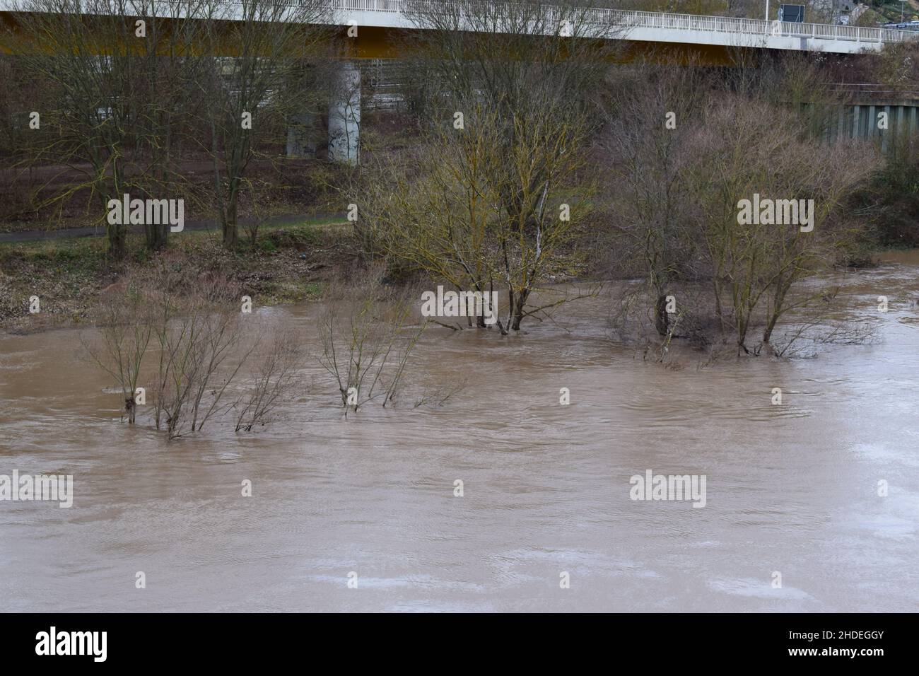 Mosel flood on January 5th 2022 in lower Mosel valley Stock Photo - Alamy