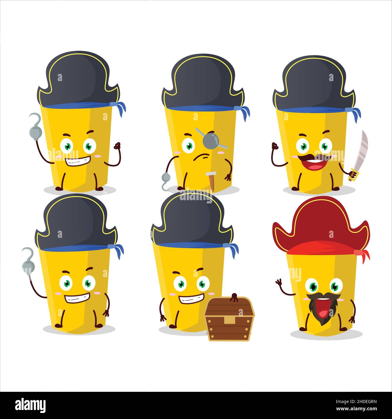 Cartoon character of yellow chalk with various pirates emoticons ...