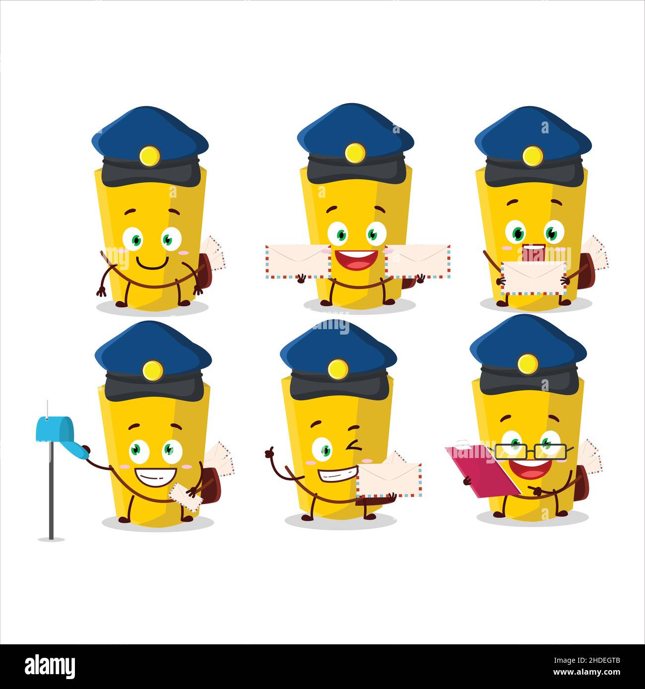 A picture of cheerful yellow chalk postman cartoon design concept ...