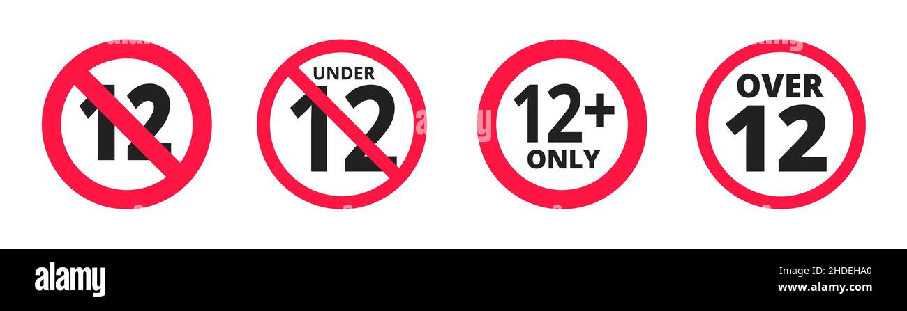 Over 12 years old plus forbidden round icon sign vector illustration ...