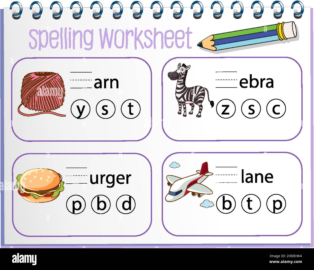 Spelling worksheet template for kids illustration Stock Vector Image ...