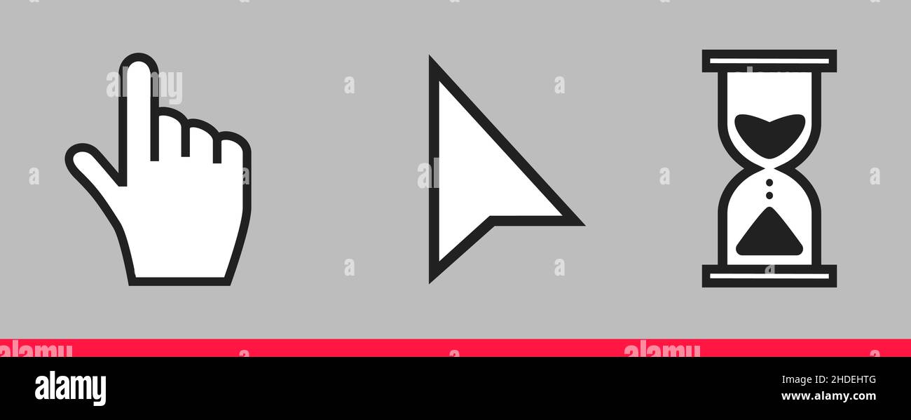 Black hourglass loading clock, pointer hand and arrow mouse cursors icon sign set Stock Vector ...