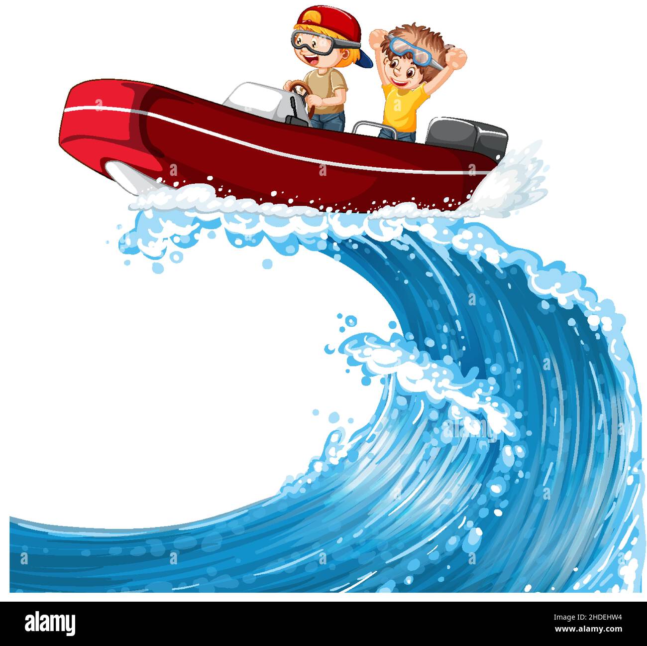 Young boy driving boat with his friends illustration Stock Vector Image ...