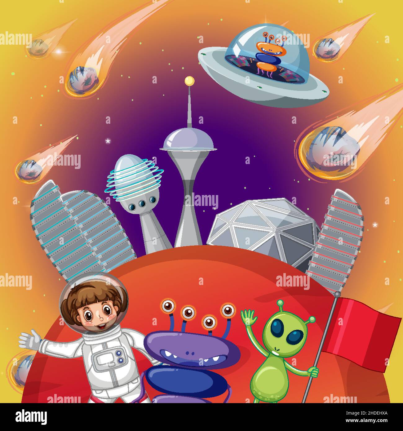 An astronaut with alien in outer space illustration Stock Vector Image ...