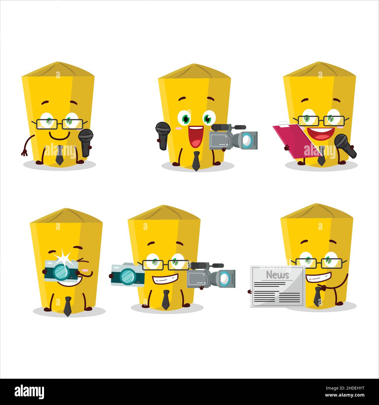 Character reporter yellow chalk cute mascot with microphone. Vector ...