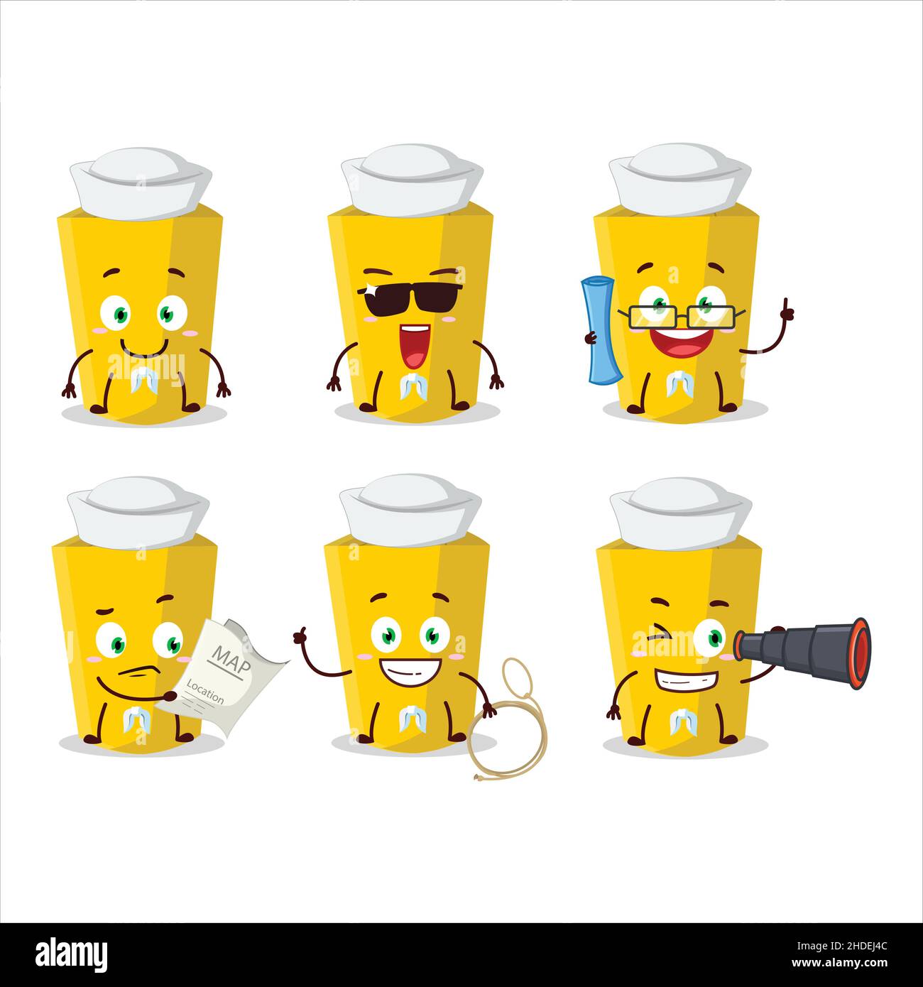 A character image design of yellow chalk as a ship captain with ...