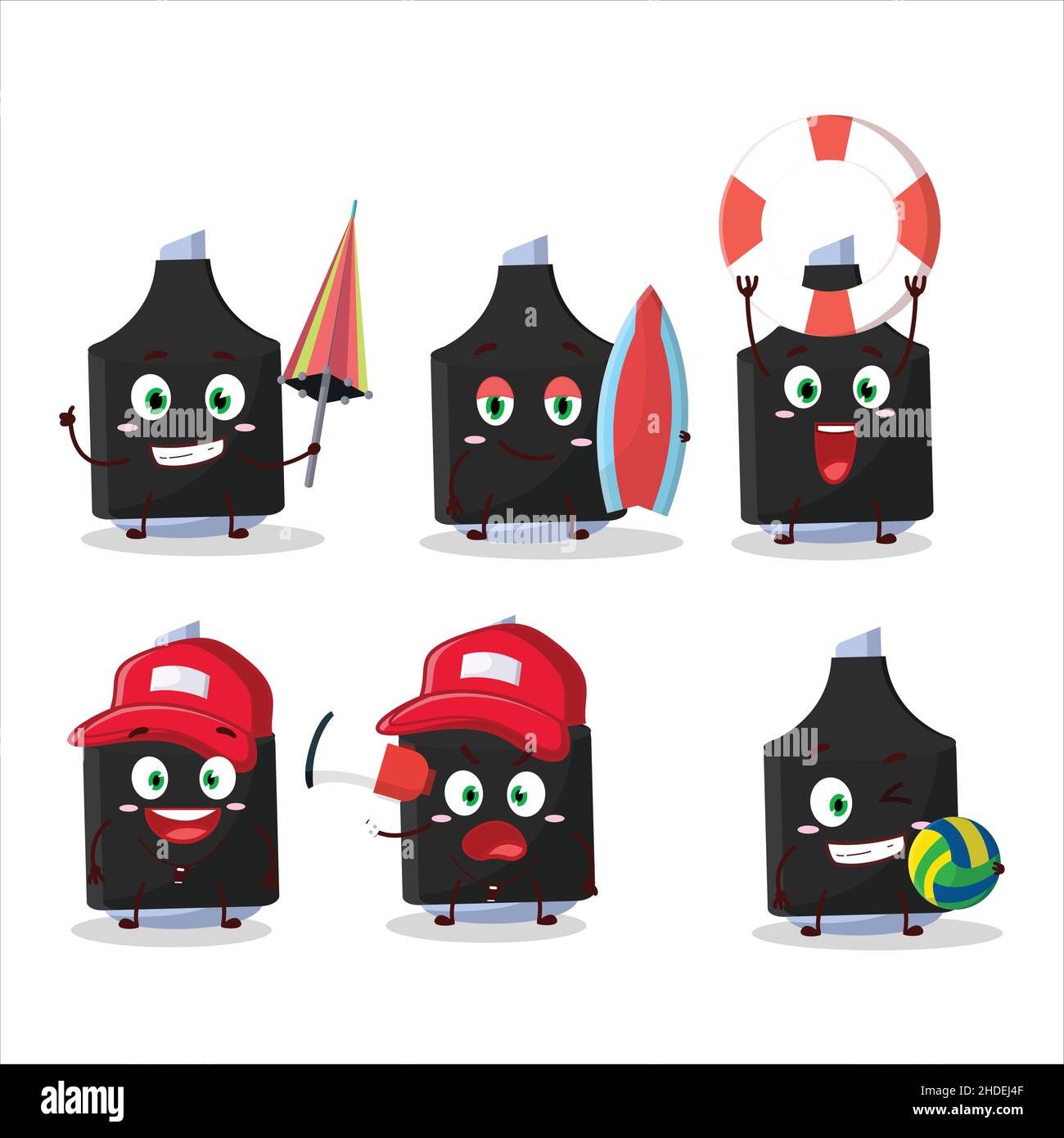 Happy Face blue highlighter cartoon character playing on a beach ...