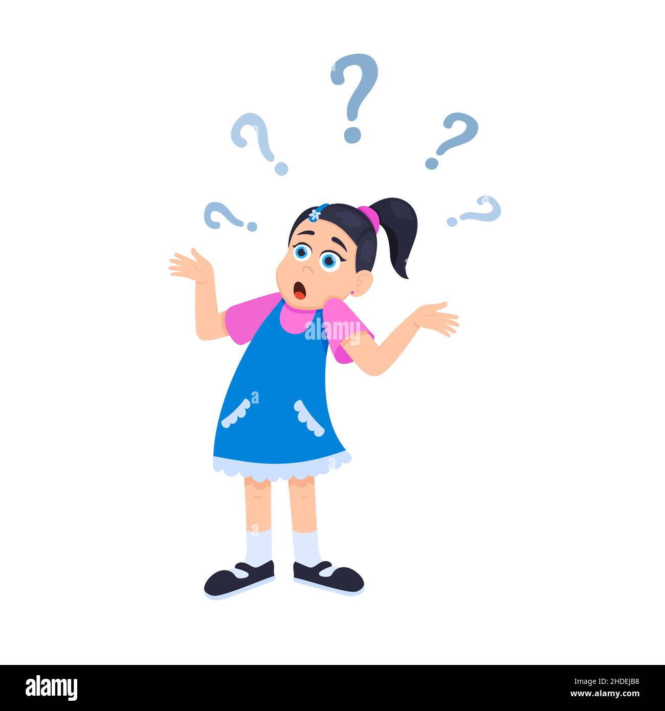 Little doubt girl kid asking question flat style design vector ...