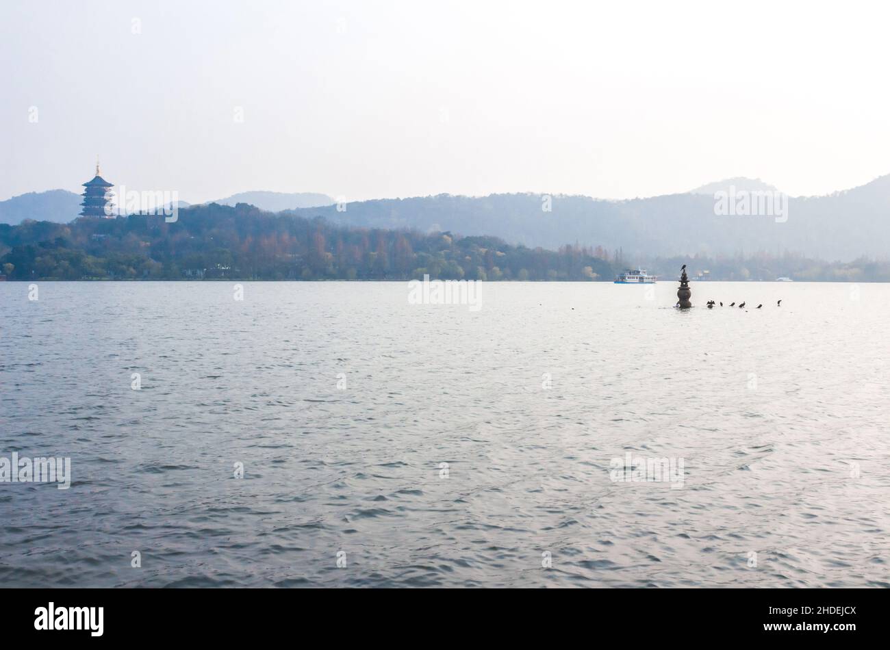 Beautiful Hangzhou West lake scenery, Leifeng pagoda in afterglow ...