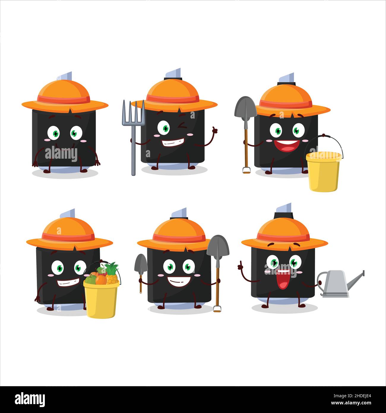 Farmer blue highlighter cute mascot character with fork. Vector ...