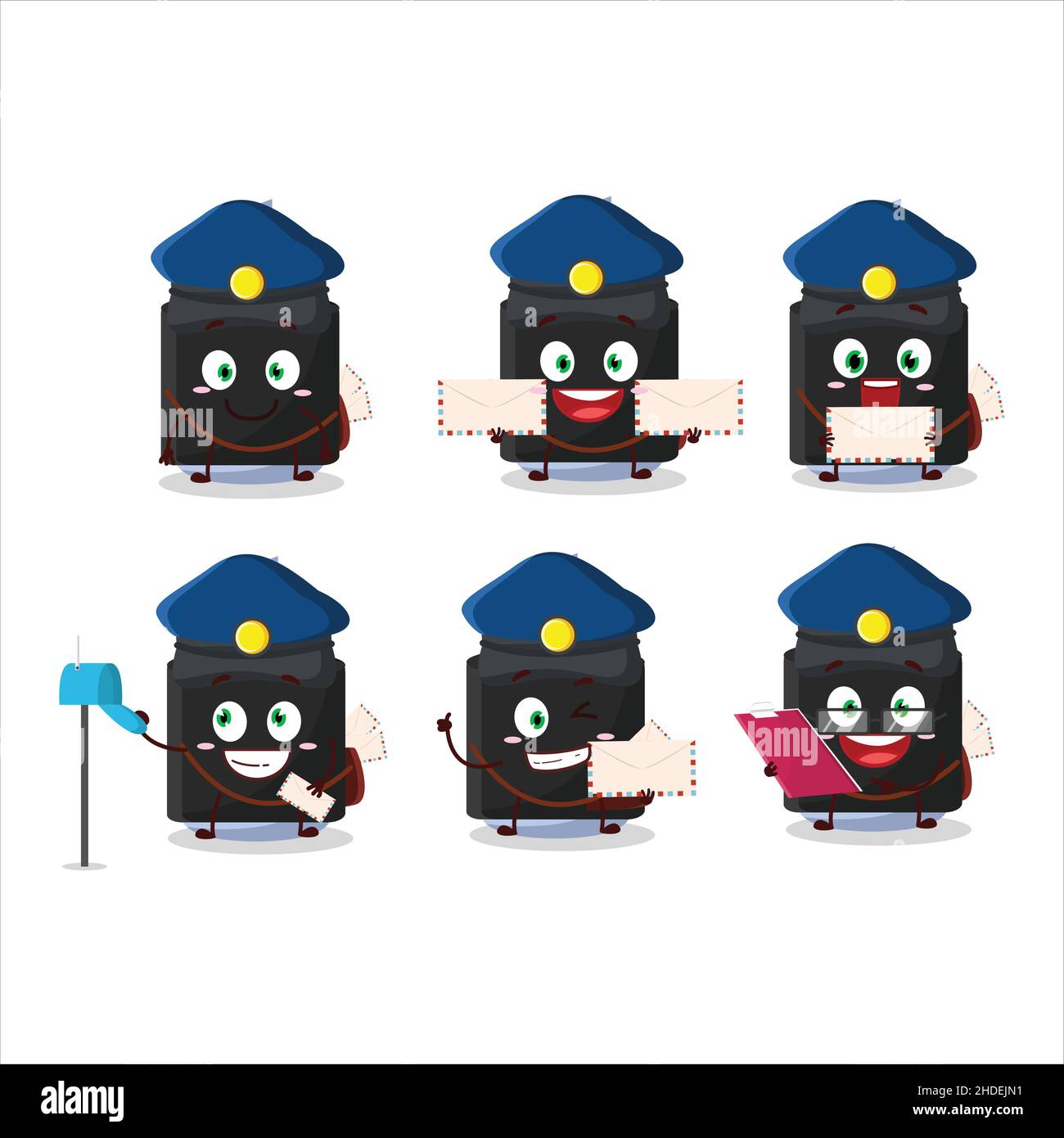 A picture of cheerful blue highlighter postman cartoon design concept ...