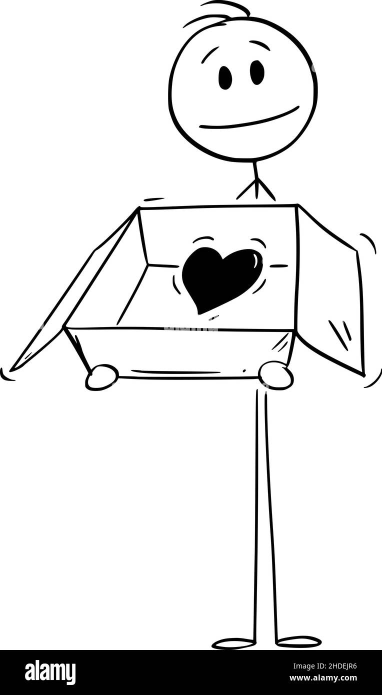 Person Holding Box and Giving Love or Heart as Gift, Vector Cartoon ...