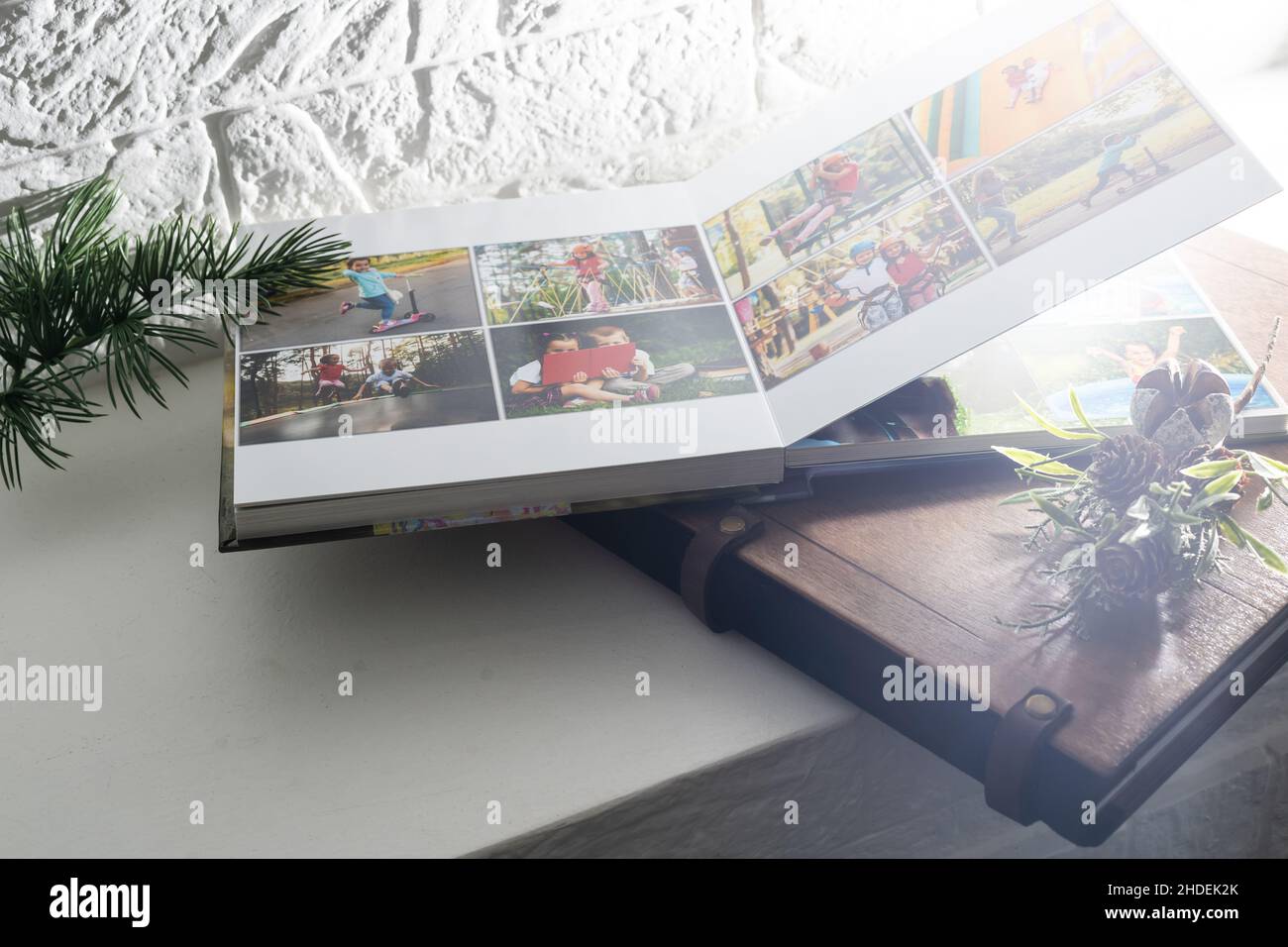 photo book with wooden cover. unfolded photobook. sample photobook ...