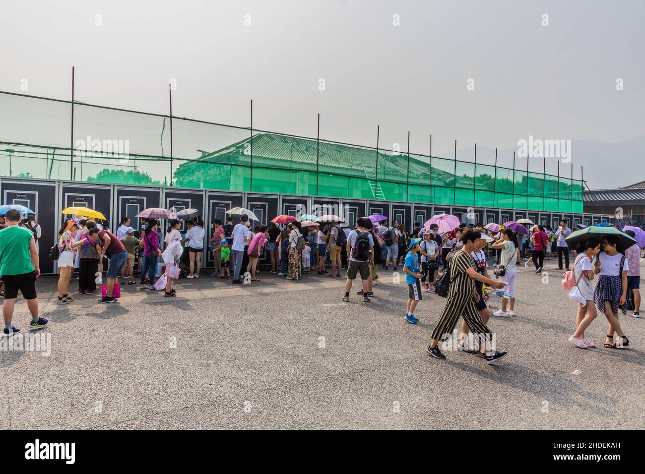 XI'AN, CHINA - AUGUST 6, 2018: Portable toilets at the entrance to the ...