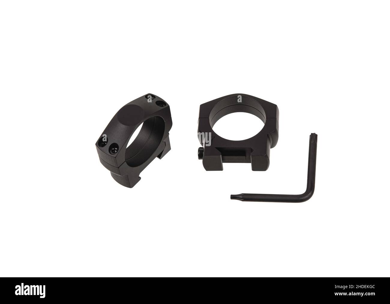 Quick disconnect mount made for holding a scope on a rifle isolated on ...