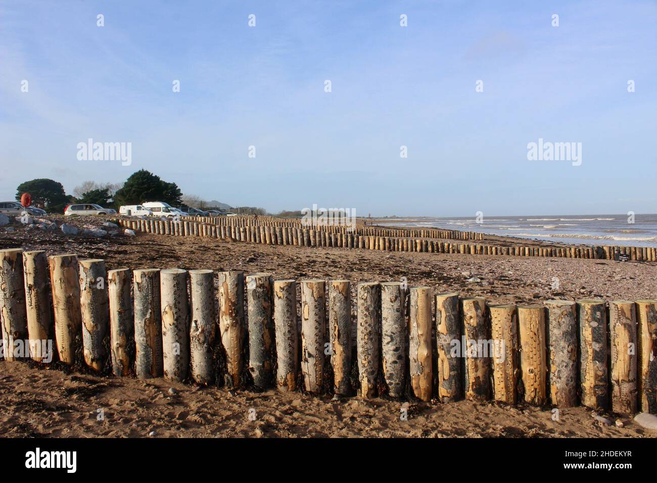 wooden groynes on dunster beach somerset england UK Stock Photo - Alamy