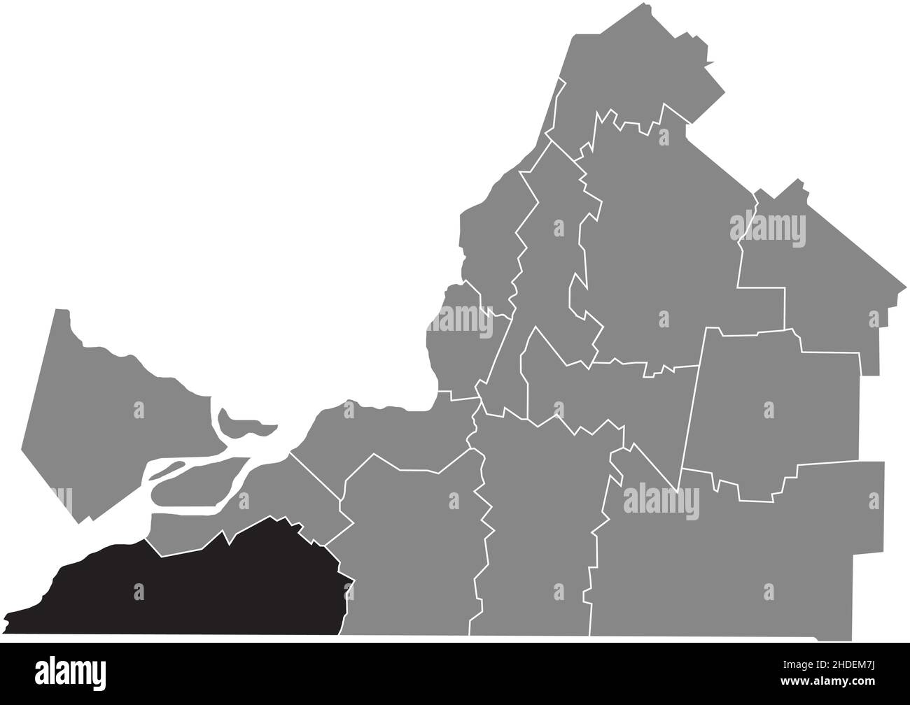 Black flat blank highlighted location map of the LE HAUT-SAINT-LAURENT Regional County ...
