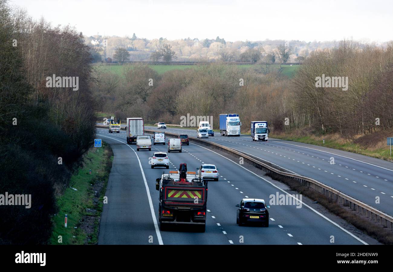 M40 motorway in winter, Shrewley, Warwickshire, England, UK Stock Photo ...