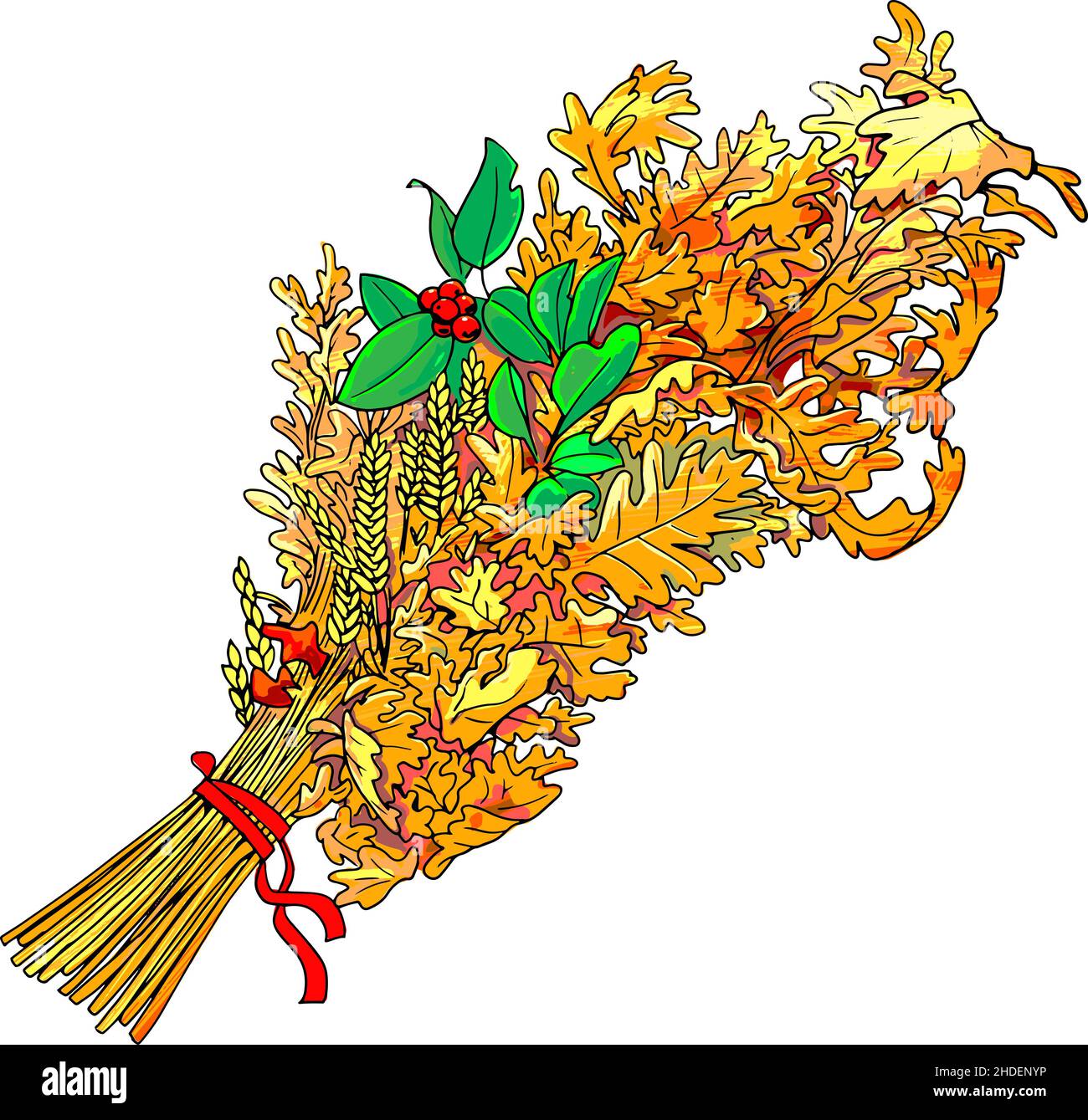 Christmas tree bouquet made of oak branches and ears of wheat to ...