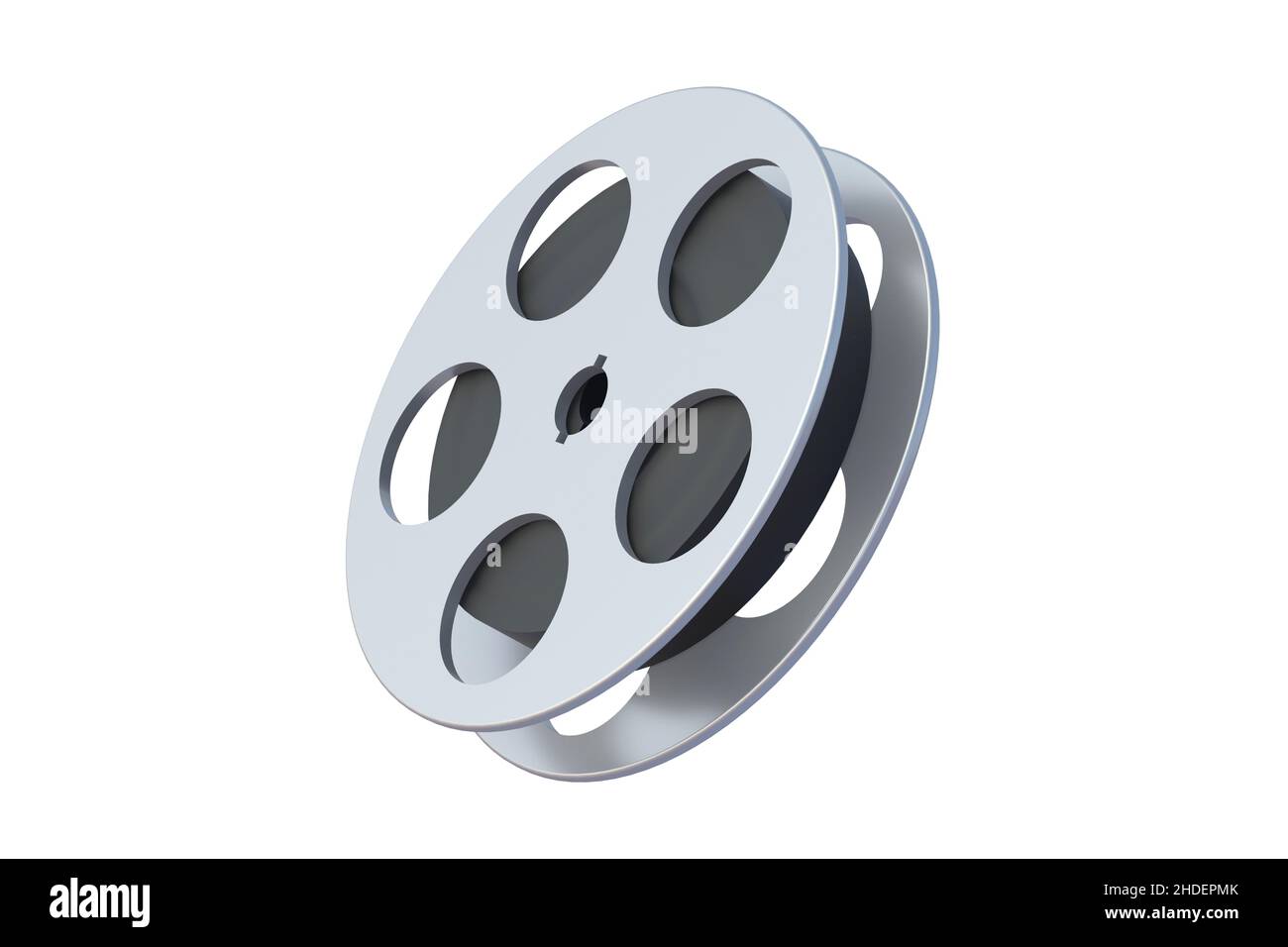 Film reel in metal frame isolated on white background. Cinematography ...