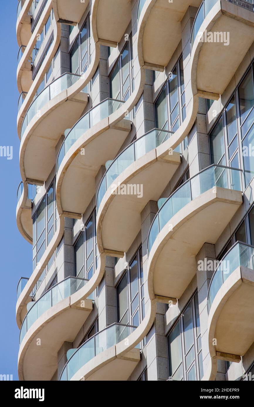 Balconies on a residential building form a repetitive pattern Stock ...
