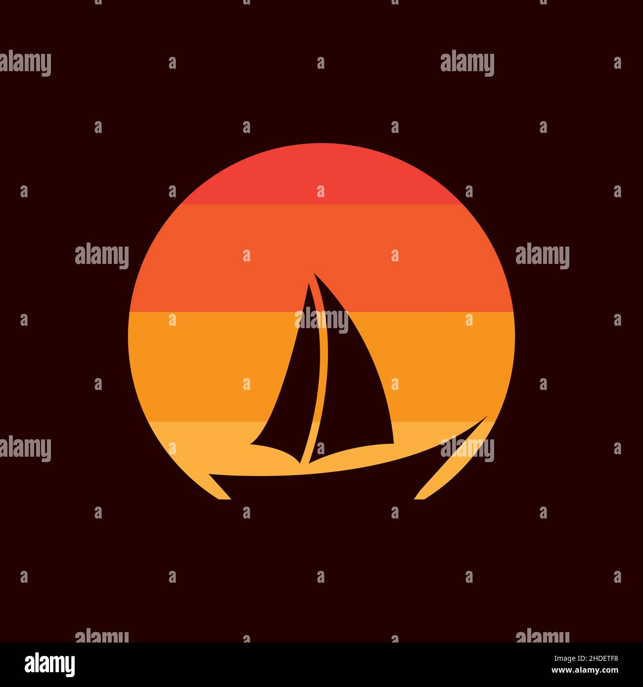 abstract sunset with boat logo design vector graphic symbol icon ...