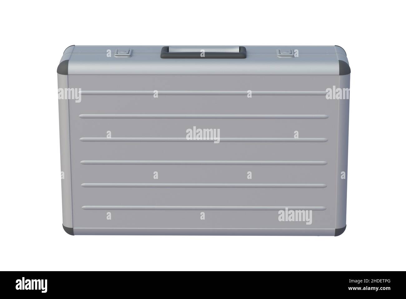 Modern metal closed suitcase isolated on white background. Safety ...