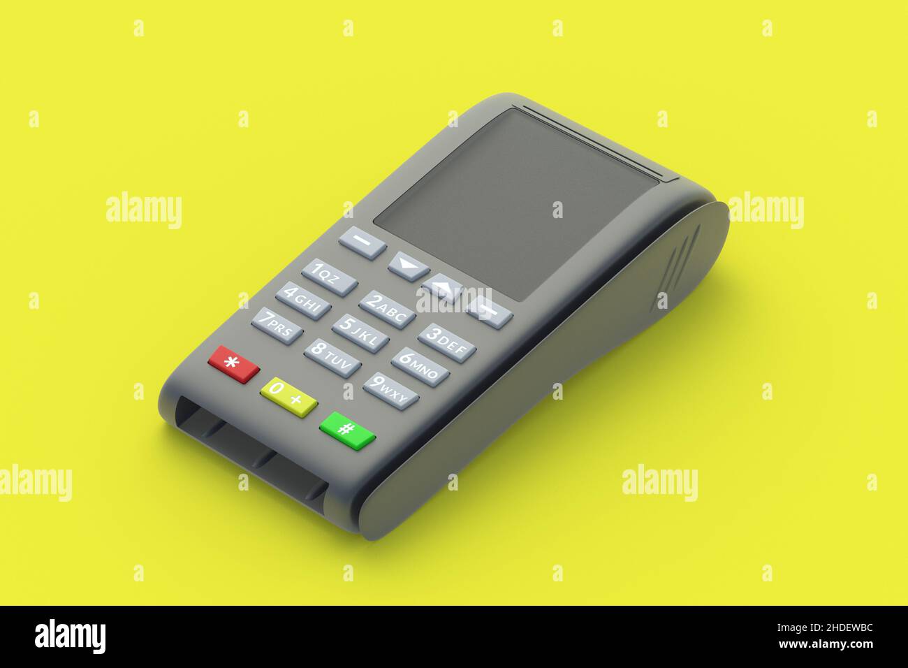 Portable cash register on yellow background. 3d render Stock Photo - Alamy