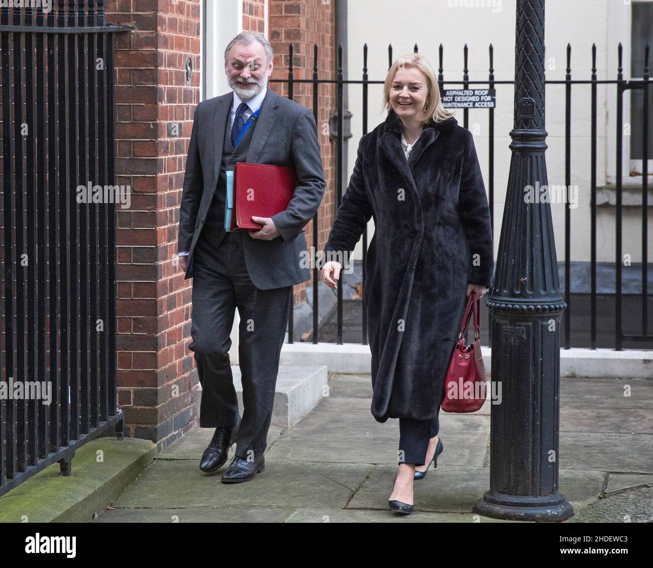 Foreign Secretary and Brexit Minister Liz Truss walks on Downing Street ...