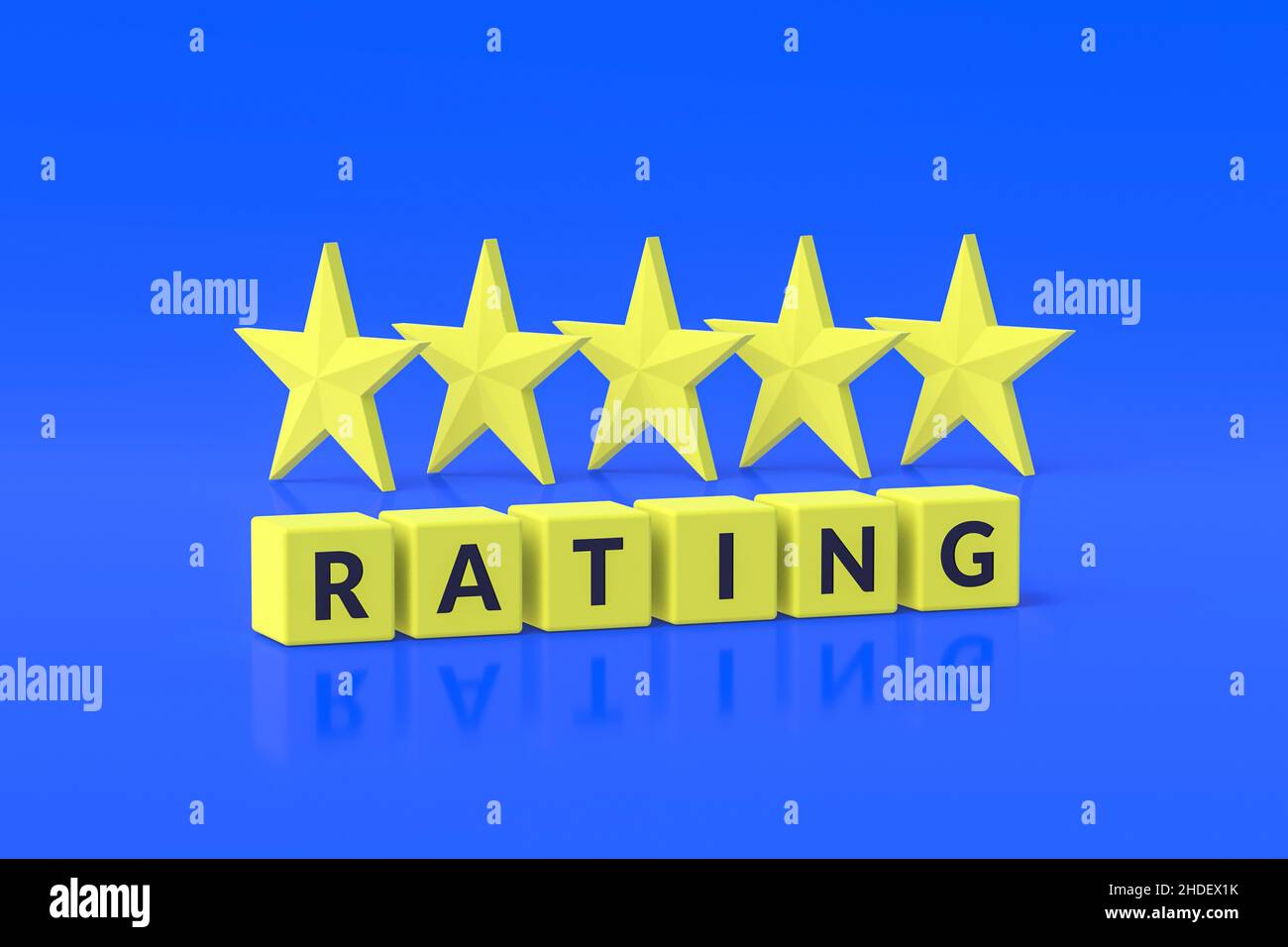 Cubes with word rating near five stars. Concept of rating. Quality of ...