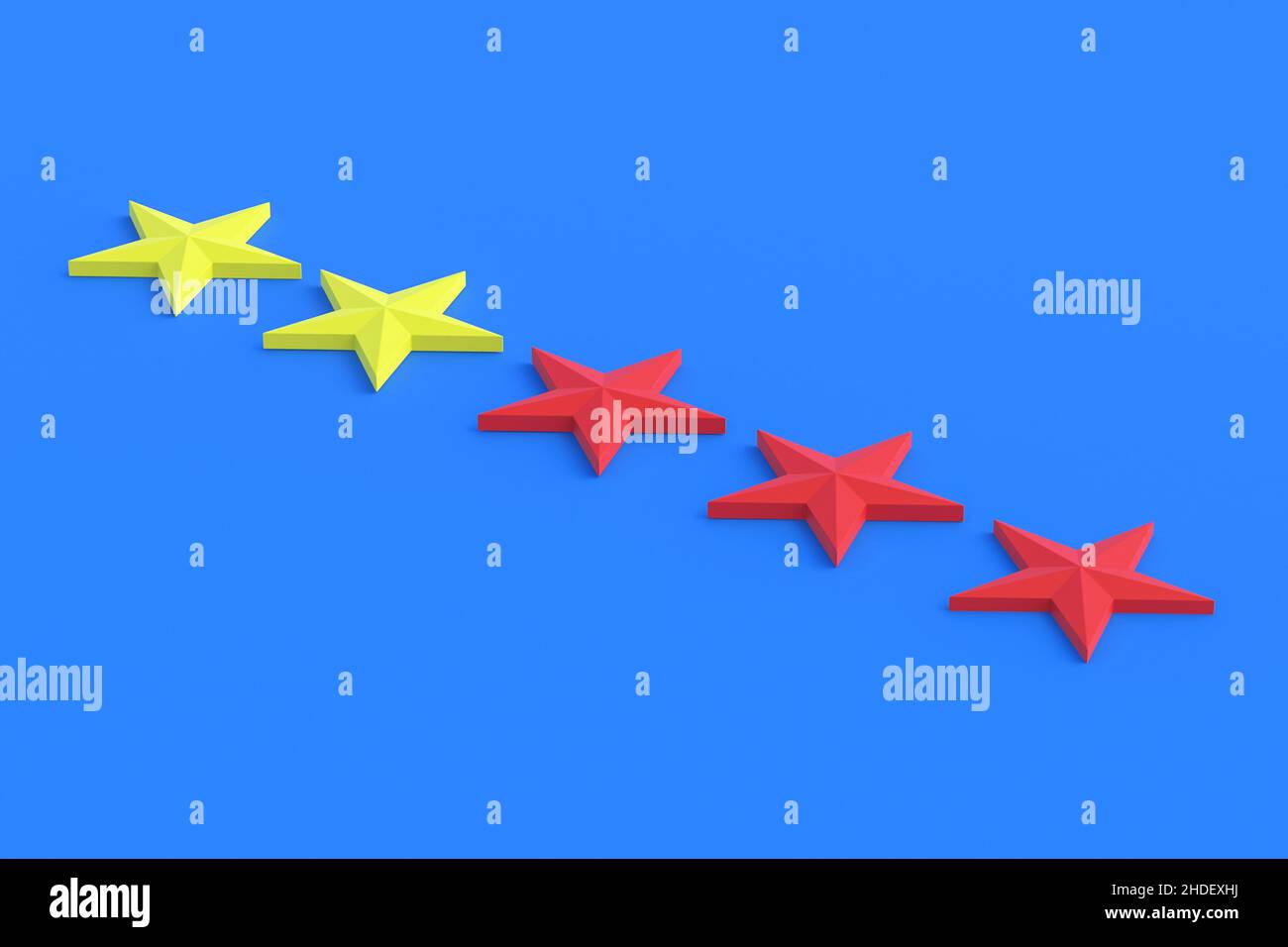 Stars yellow and red colors on blue background. Concept of low ranking ...
