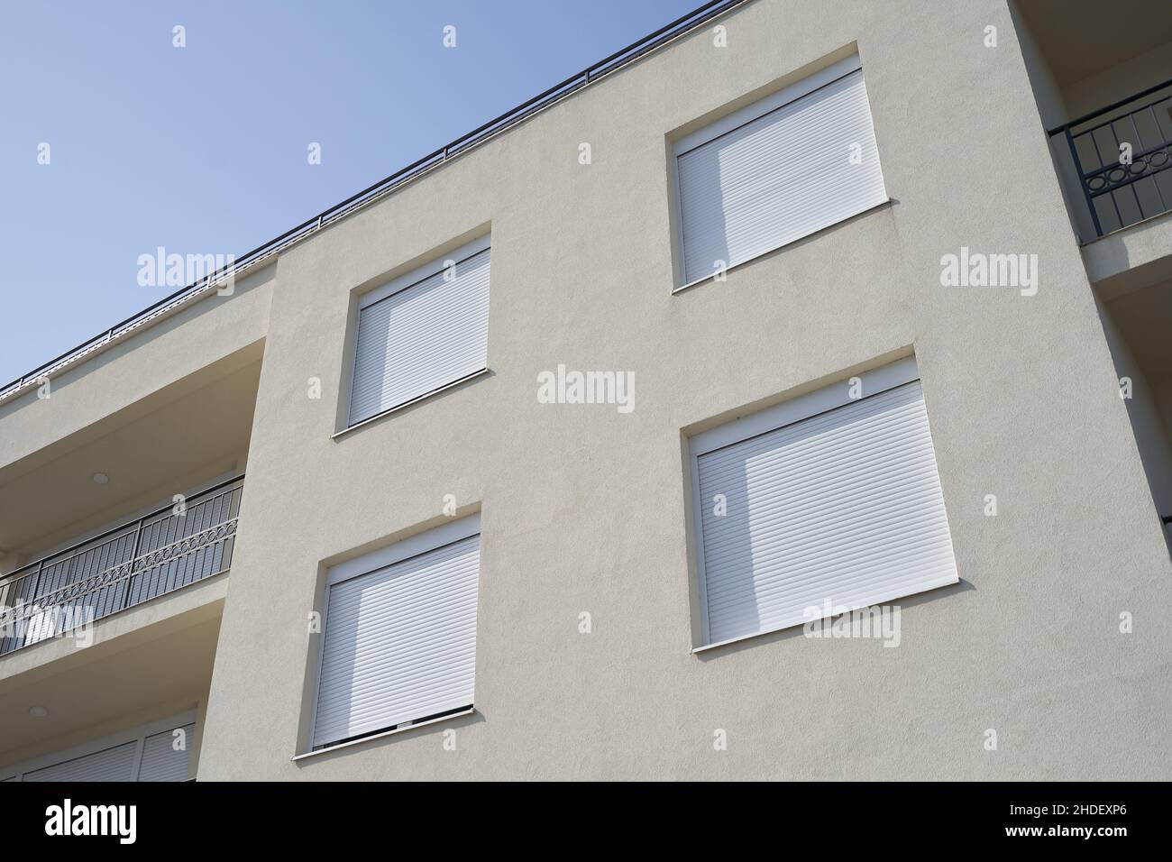 roller shutter curtains on a windows of private house Stock Photo - Alamy