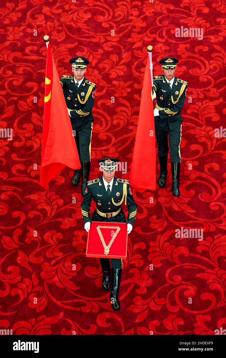 Beijing, China. 29th June, 2021. Soldiers holding the flag of the ...