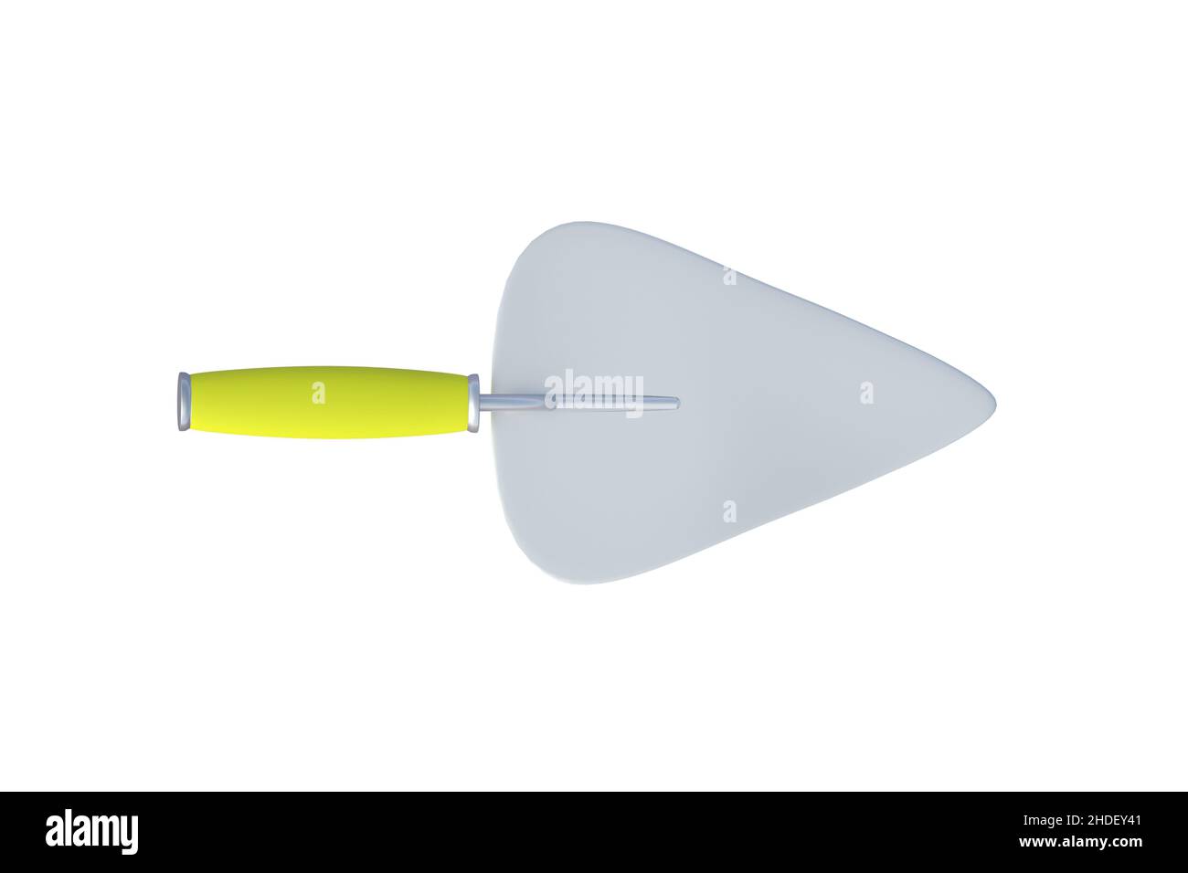 One metal trowel with yellow handle isolated on white background. Top ...