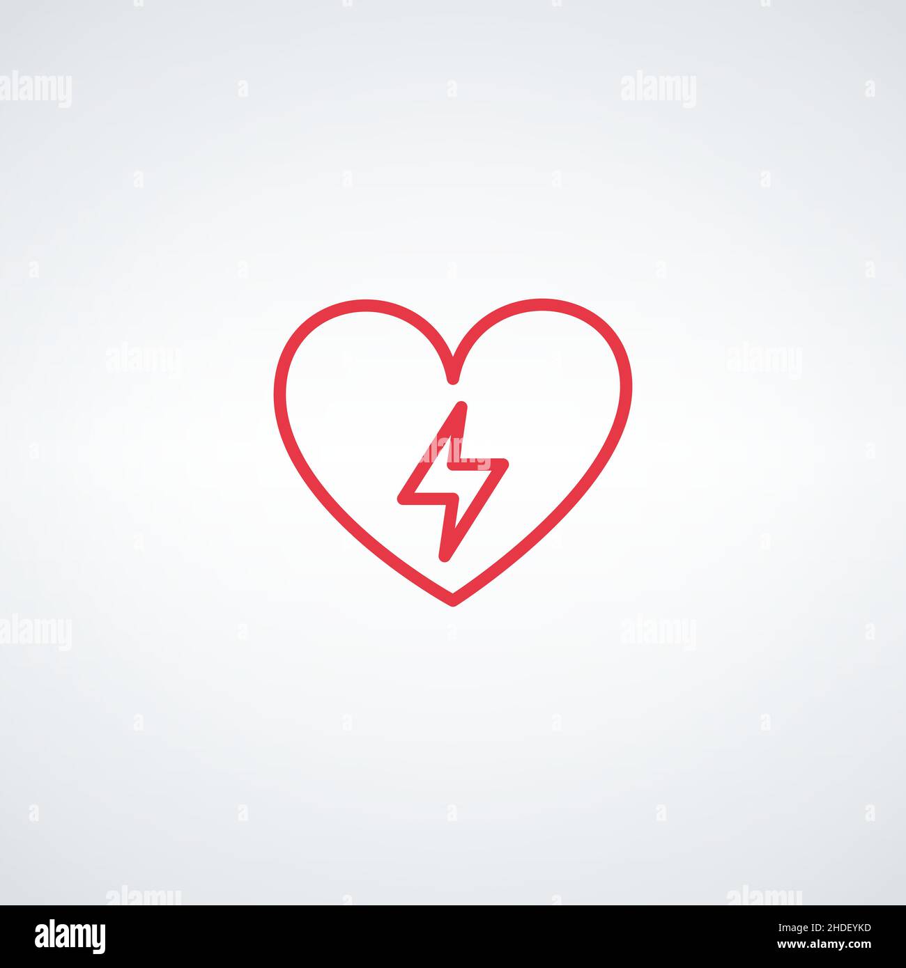 Linear Emergency first aid defibrillator sign. Red heart with lightning ...