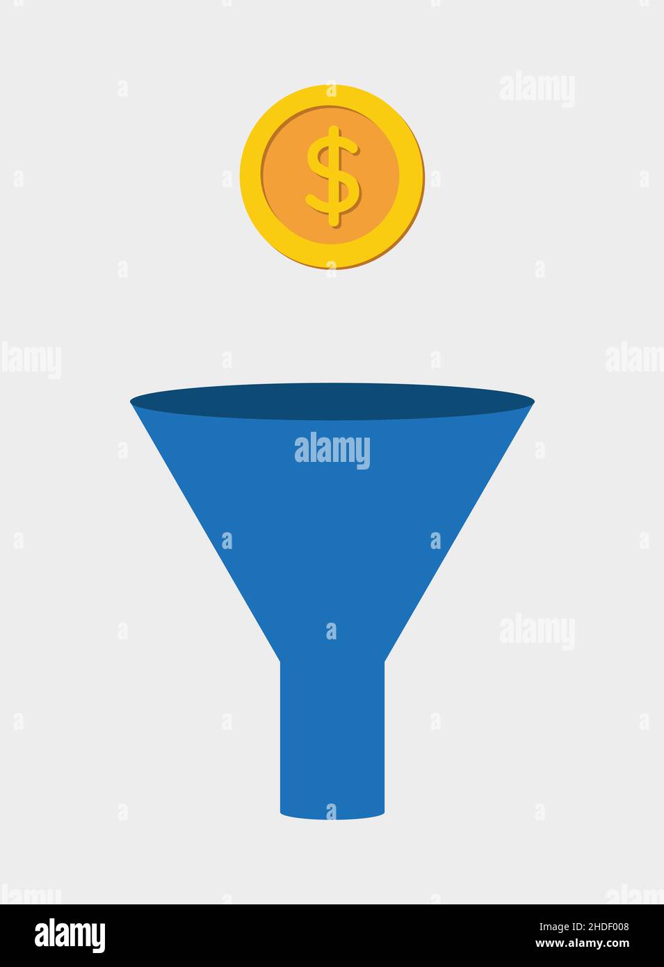 Blue funnel and golden coin on white background Stock Vector Image ...