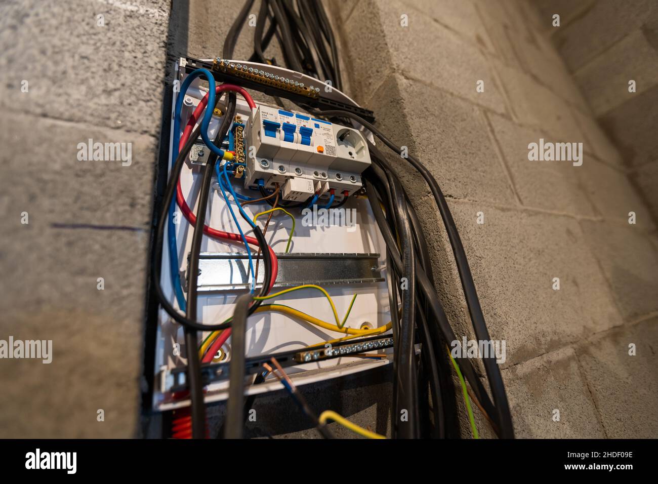 Circuit breaker in electric room . Electrical background Stock Photo ...
