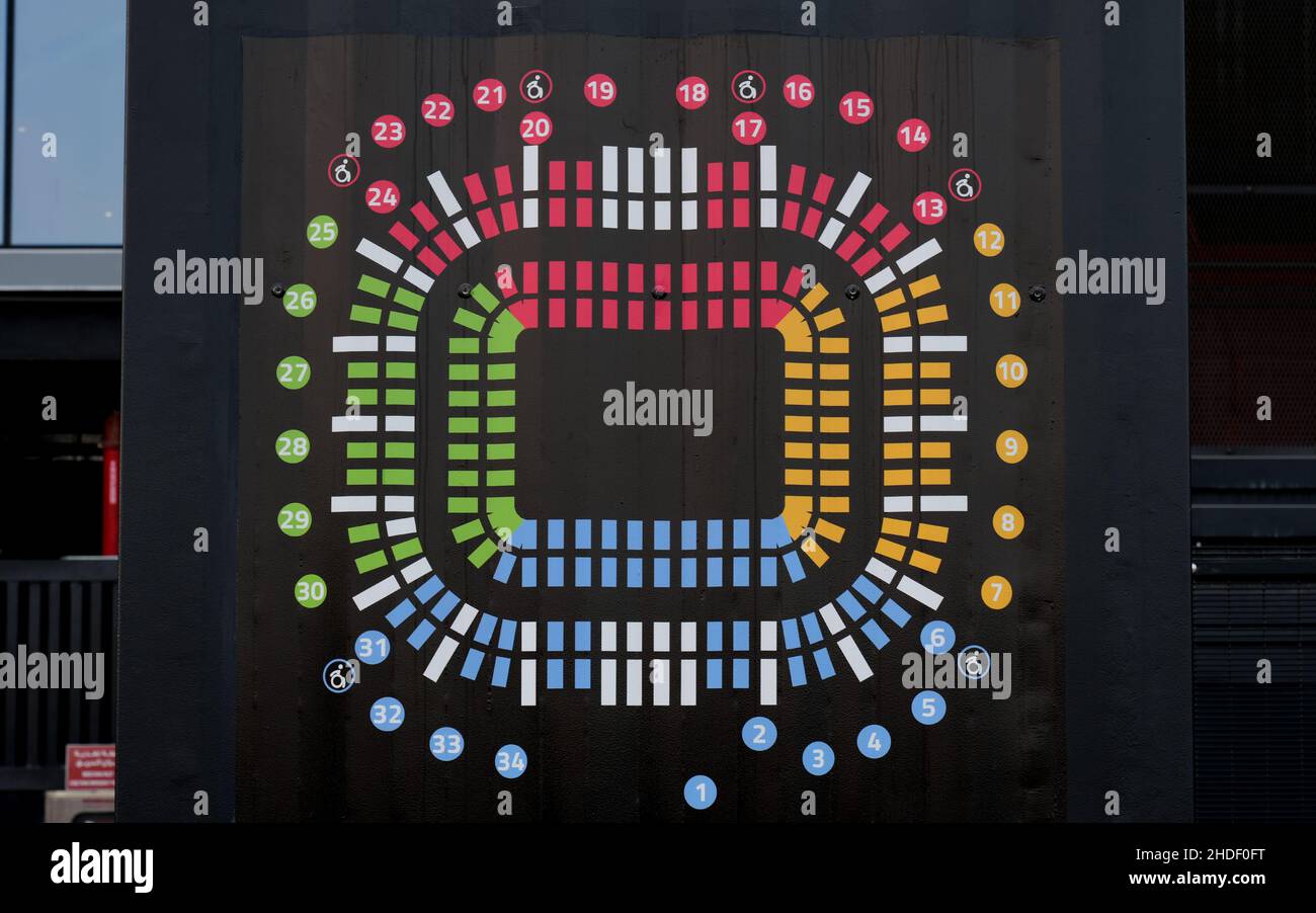 General view of the stadium map outside the Stadium 974 in Doha, Qatar ...